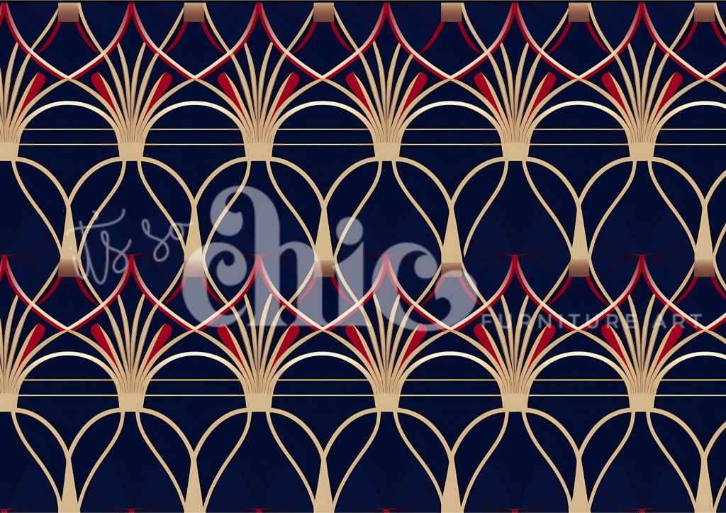 Art Deco Navy Red & Gold (Rice) - It's So Chic Interiors